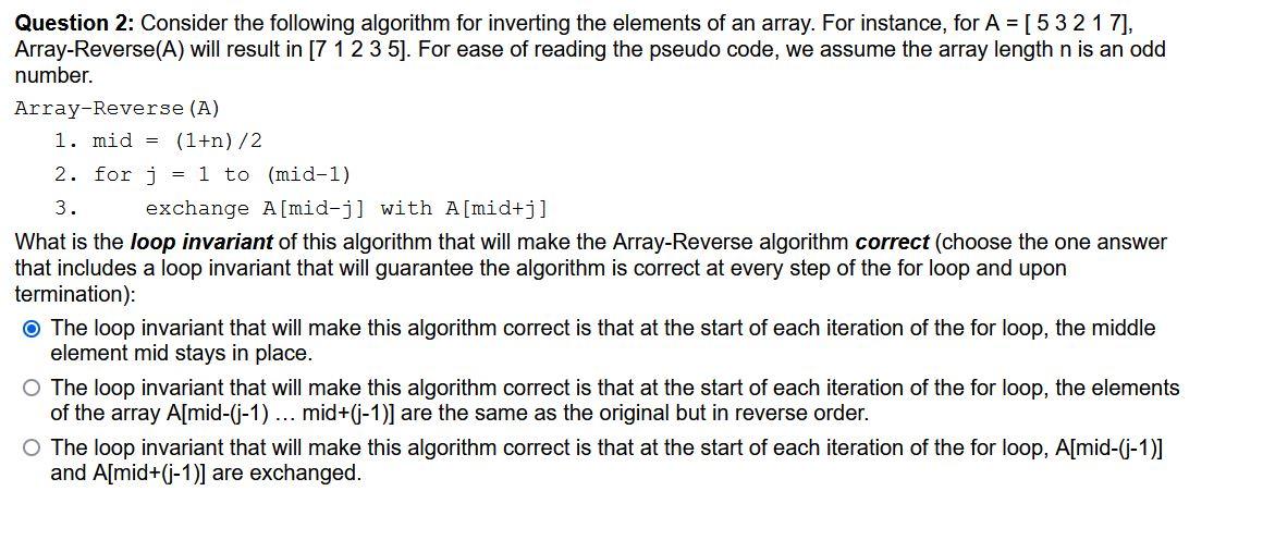 Solved Which of the following is the loop invarient of | Chegg.com