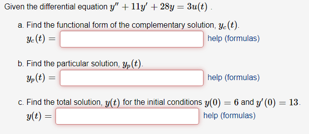 Solved Given the differential equation y" + 1ly' + 28y = | Chegg.com