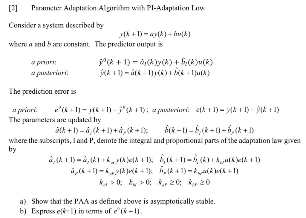 2 Parameter Adaptation Algorithm with PI-Adaptation | Chegg.com