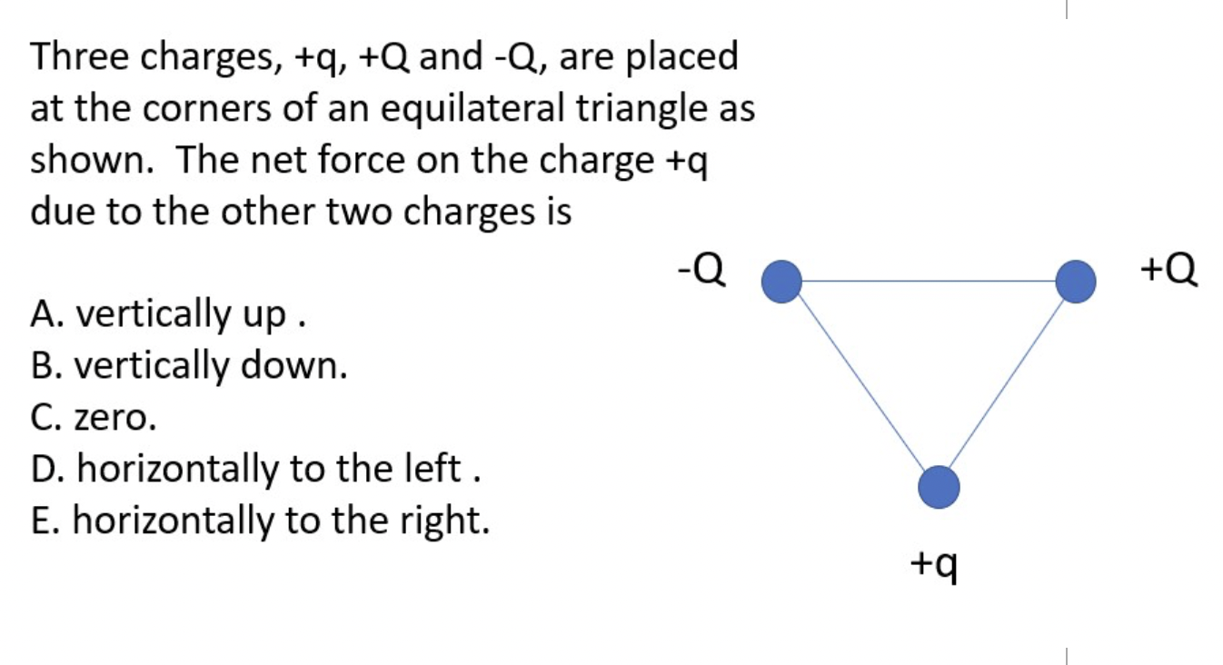 Solved Three charges, +q, +Q and-Q, are placed at the | Chegg.com