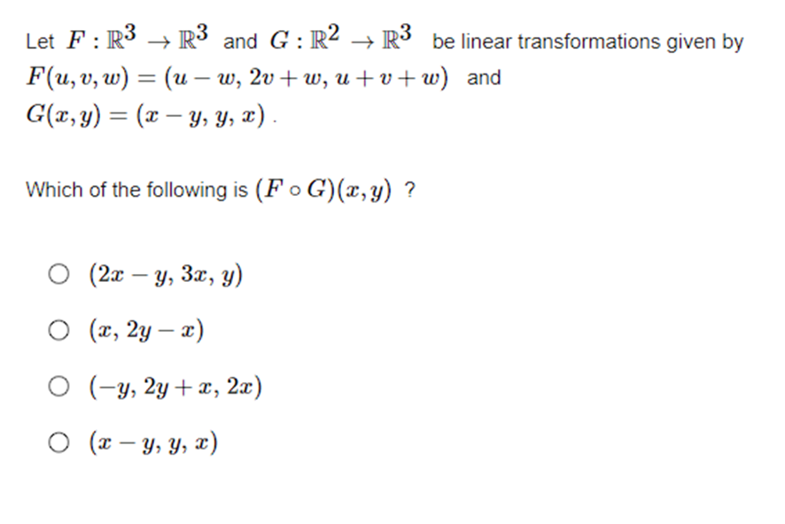 Solved Let F:R3→R3 and G:R2→R3 be linear transformations | Chegg.com