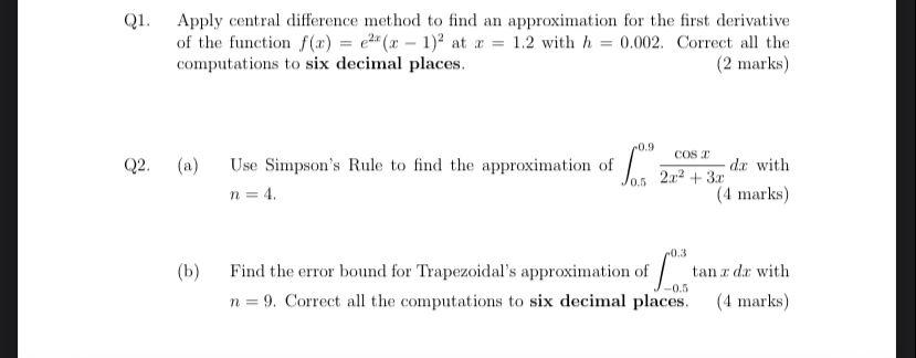 Solved Q1. Apply central difference method to find an | Chegg.com