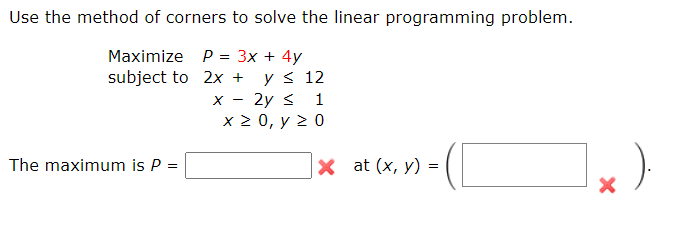 Solved Use the method of corners to solve the linear | Chegg.com