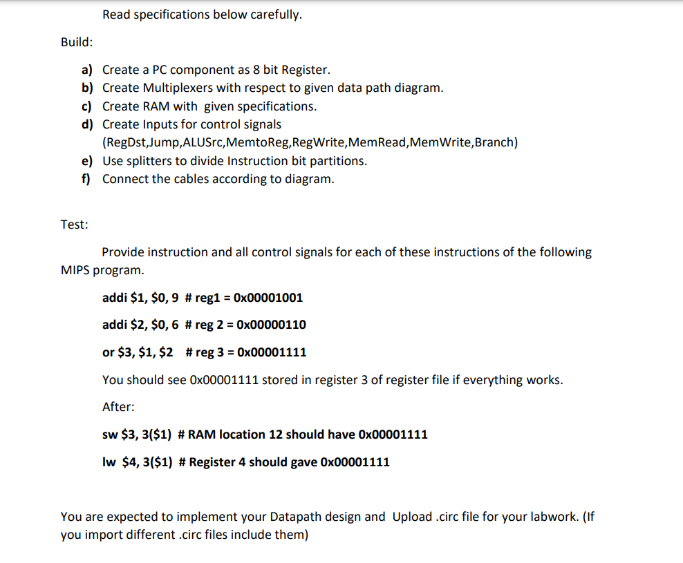 Read specifications below carefully. Build: a) Create | Chegg.com