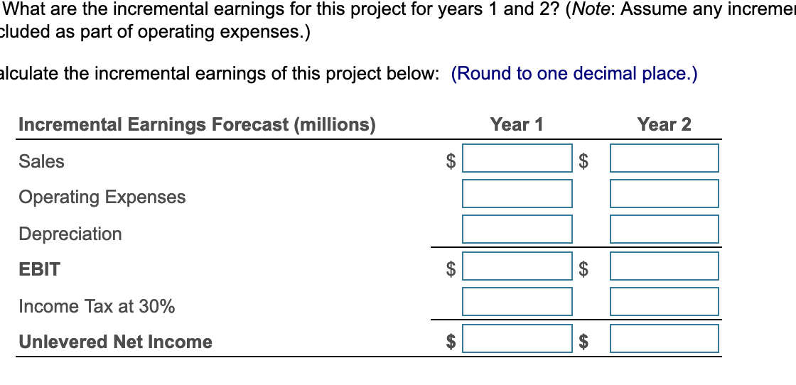 Solved What are the incremental earnings for this project | Chegg.com