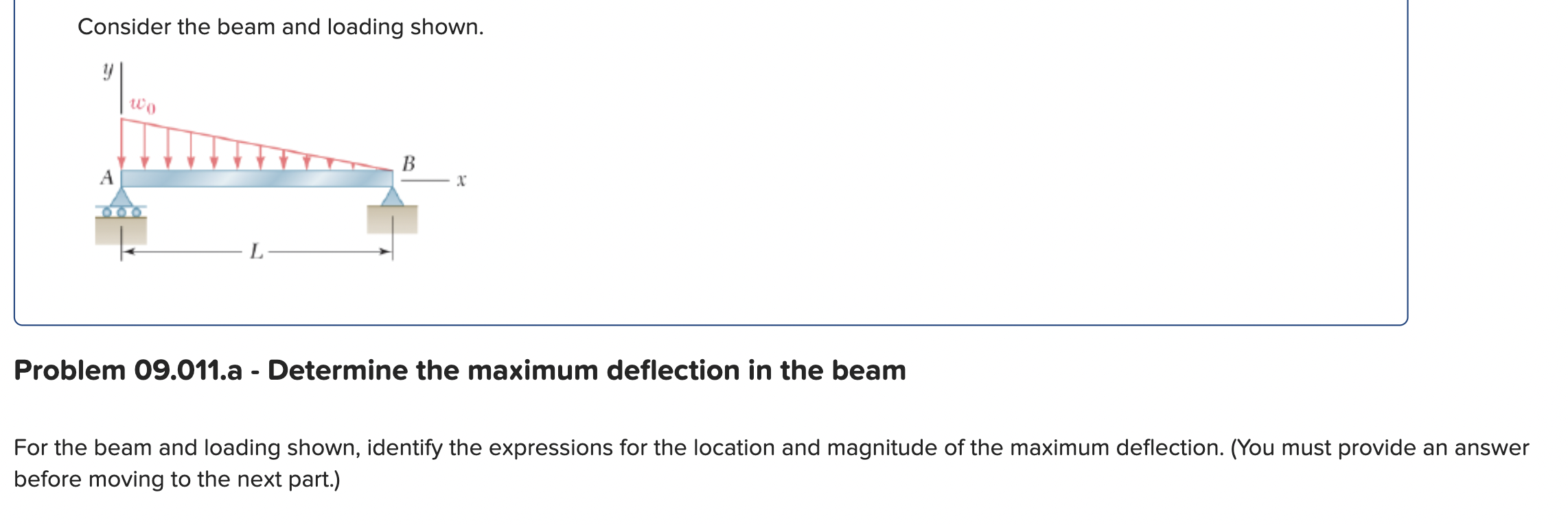 Solved Consider the beam and loading shown. Problem 09.011.a | Chegg.com