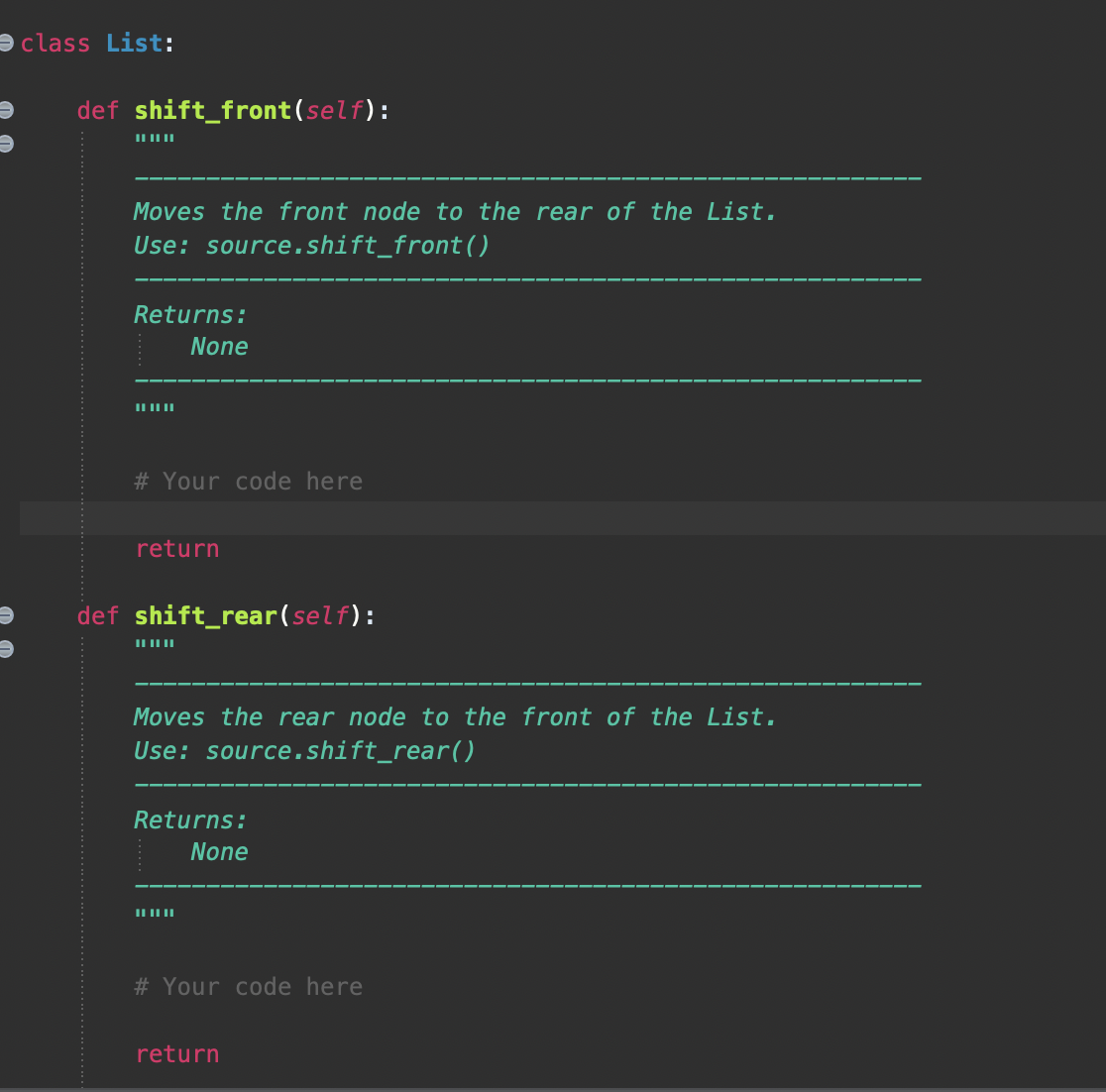 Solved class List: def shift_front(self): Moves the front | Chegg.com