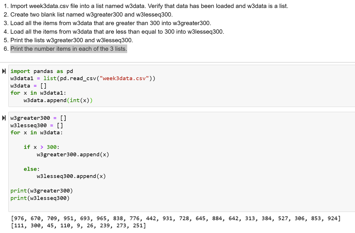Solved 1. Import week3data.csv file into a list named | Chegg.com