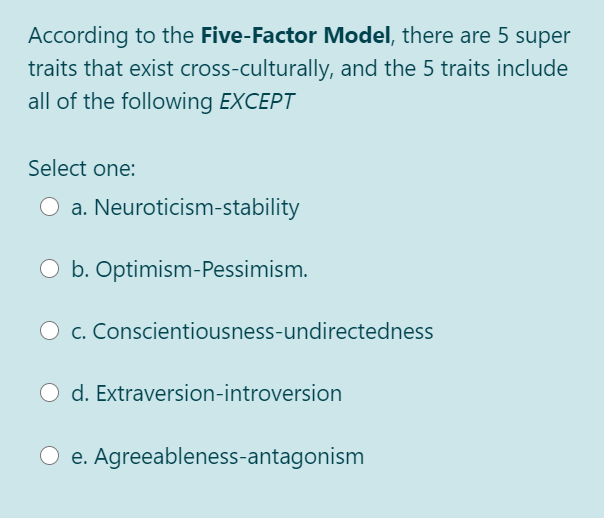 Solved According to the Five-Factor Model, there are 5 super | Chegg.com