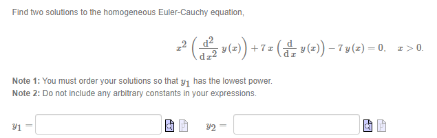 Solved Find two solutions to the homogeneous Euler-Cauchy | Chegg.com