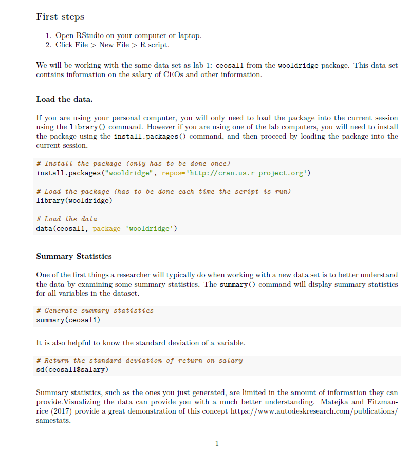 Solved First steps 1. Open RStudio on your computer or | Chegg.com