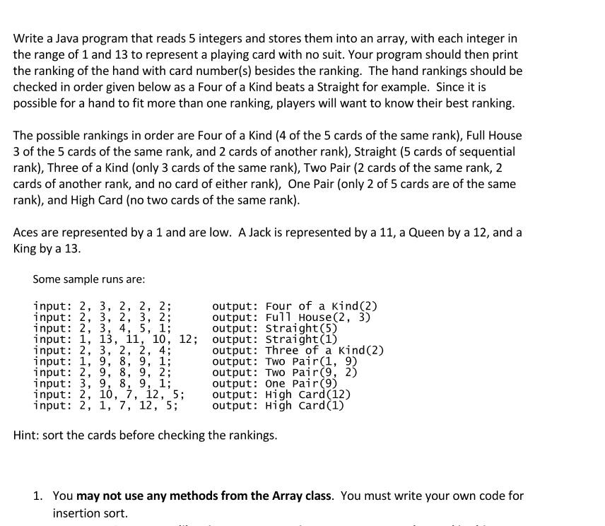 Write a Java program that reads 5 integers and stores | Chegg.com