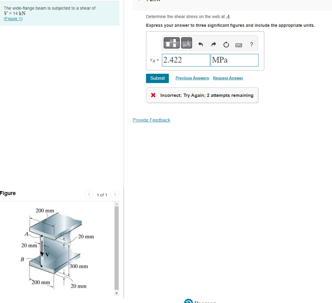 Solved The wide-flange beam is subjected to a shear of | Chegg.com