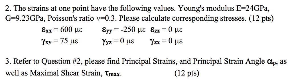 Solved 2. The strains at one point have the following | Chegg.com