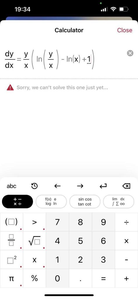 Solved dxdy=xy(ln(xy)−ln(x)+1..) Sorry, we can't solve this | Chegg.com