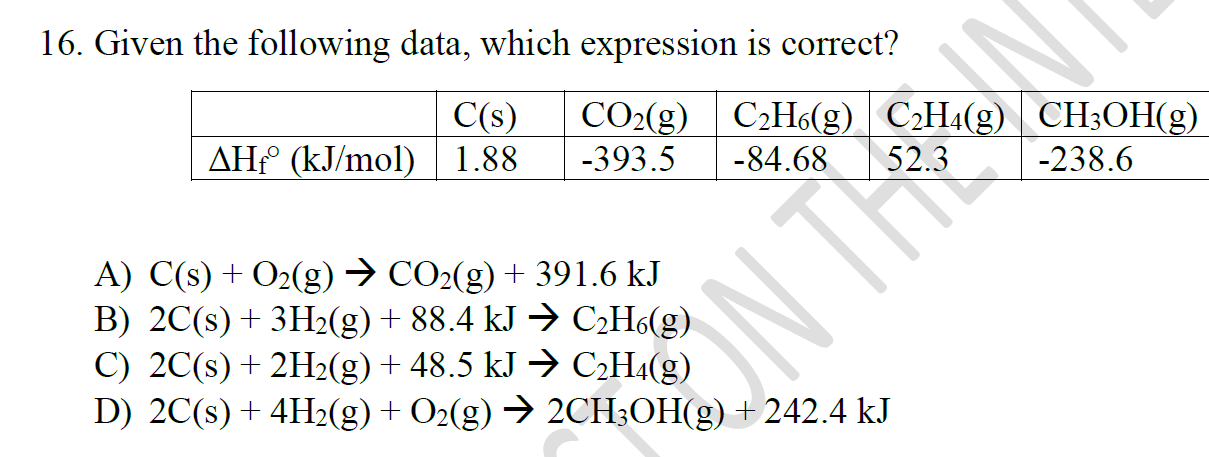 Solved Given the following data, which expression is | Chegg.com