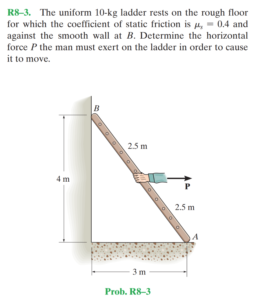 Solved R8-3. ﻿The uniform ?( 10-mathrm{kg} ??) ﻿ladder rests | Chegg.com