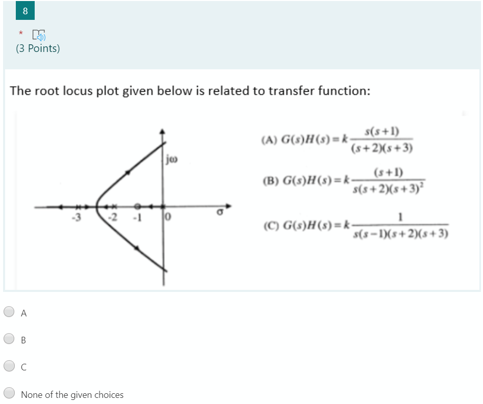 Solved 8 8 3 Points The Root Locus Plot Given Below Is 
