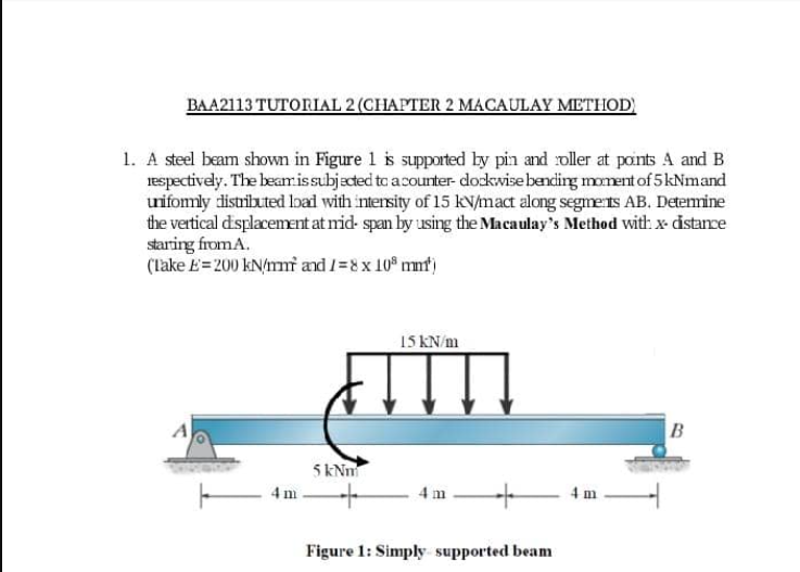 Solved BAA2113 TUTORIAL 2 (CHAPTER 2 MACAULAY METHOD 1. A | Chegg.com
