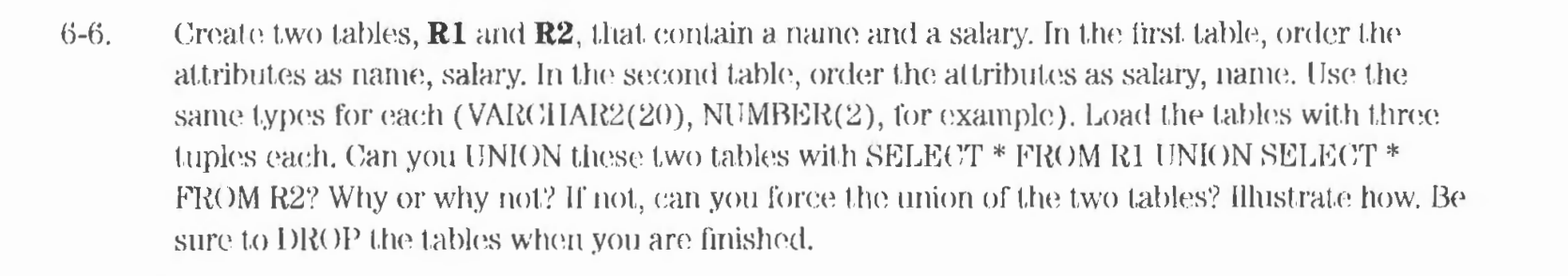Solved 6-6. Create two tables, R1 and R2, l.liat contain a | Chegg.com