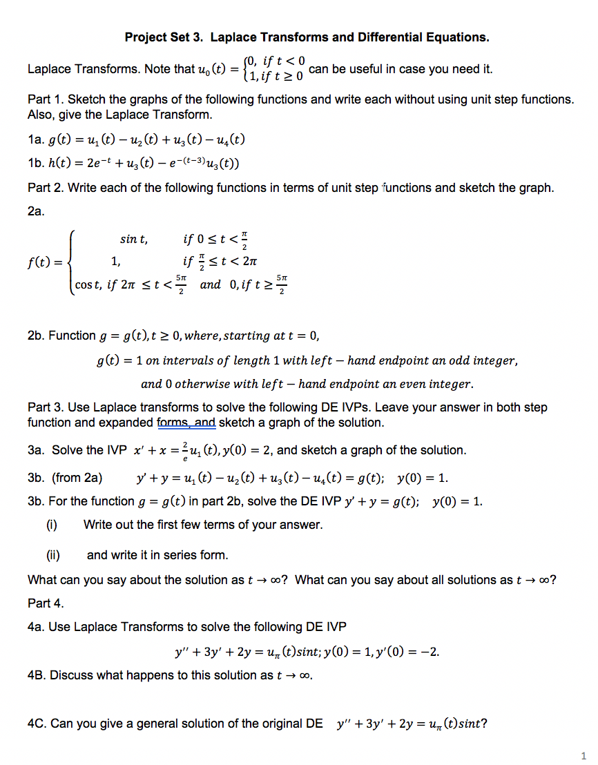 Solved Project Set 3. Laplace Transforms and Differential | Chegg.com