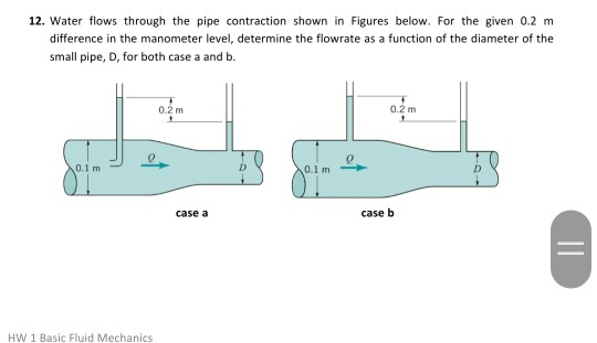 Solved 12. Water flows through the pipe contraction shown in | Chegg.com