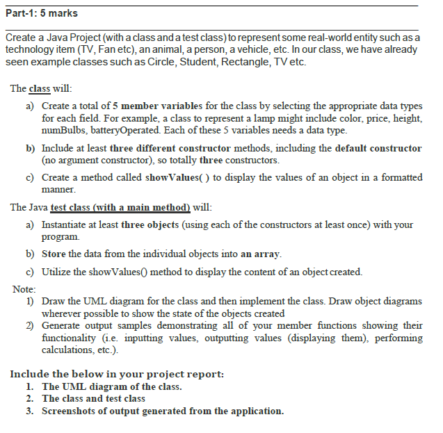 Solved Part-1: 5 marks Create a Java Project (with a class | Chegg.com