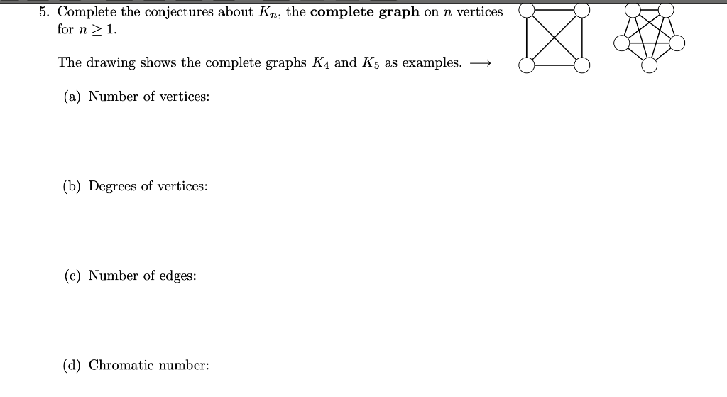 Solved 5. Complete the conjectures about Kn, the complete | Chegg.com