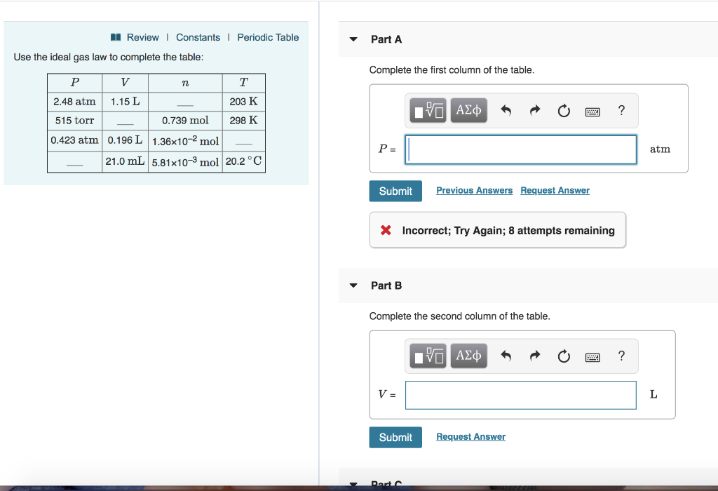 Solved Review Constants Periodic Table Part A Use the ideal | Chegg.com