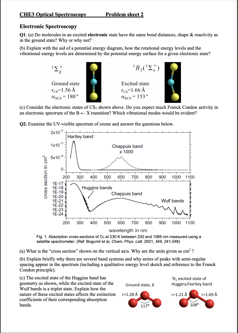 CHE3 Optical Spectroscopy Problem sheet 2 Electronic | Chegg.com
