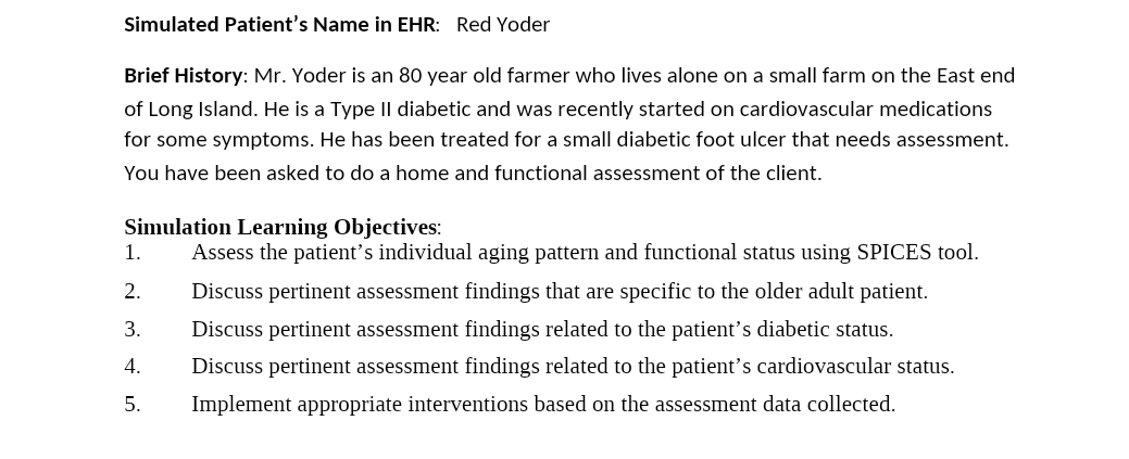 Solved Simulated patient's Name in EHR: Red Yoder Brief | Chegg.com