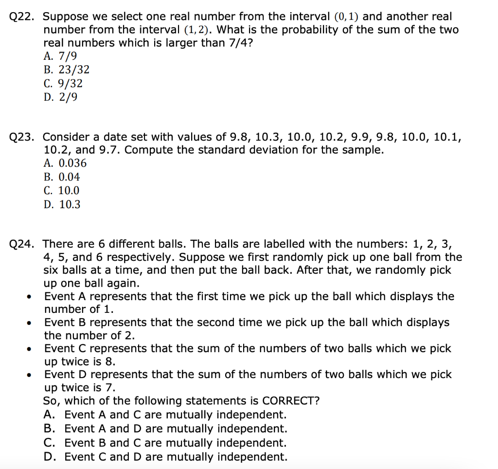 Solved Q22. Suppose we select one real number from the | Chegg.com
