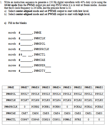 Solved 1. Write an instruction sequence to generate a 150 Hz | Chegg.com