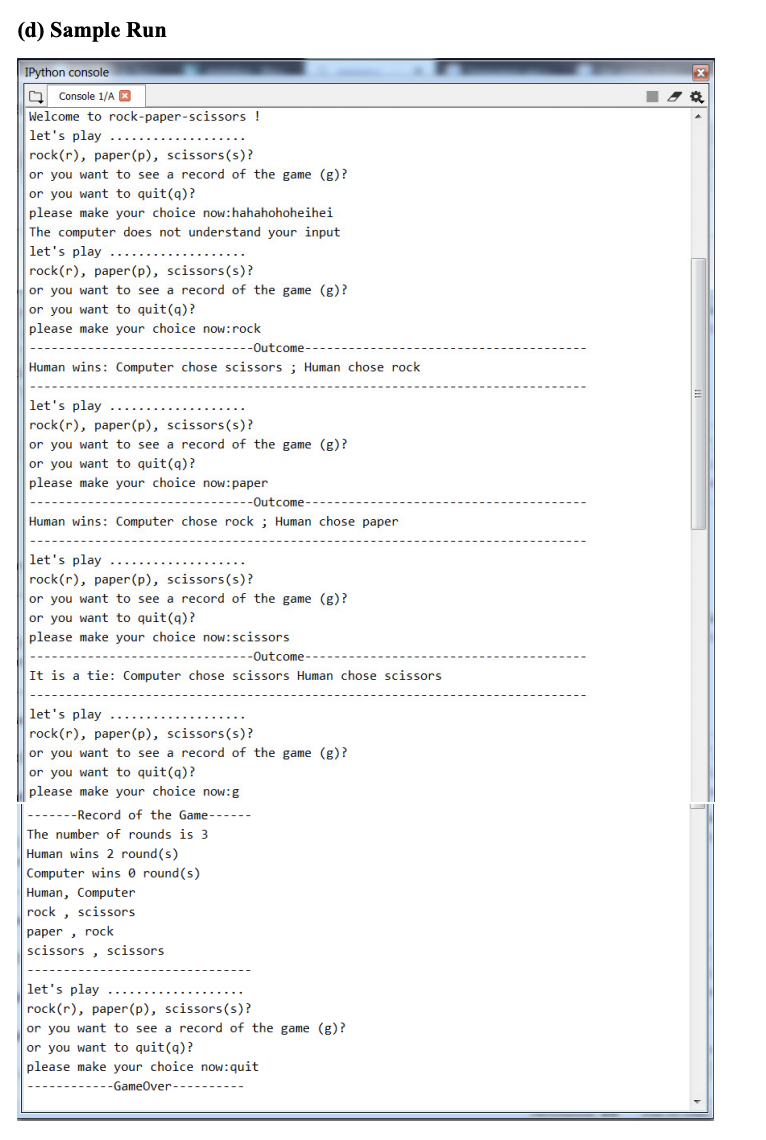 Solved In python 3, please help with developing a rock | Chegg.com
