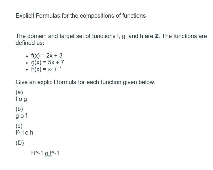Solved Explicit Formulas for the compositions of functions | Chegg.com