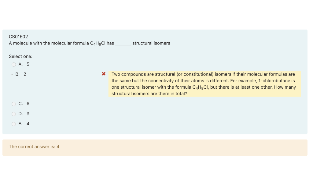 Solved CS01E02 A molecule with the molecular formula C4H,Cl | Chegg.com