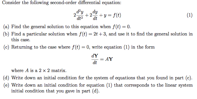 Solved Consider The Following Second Order Differential