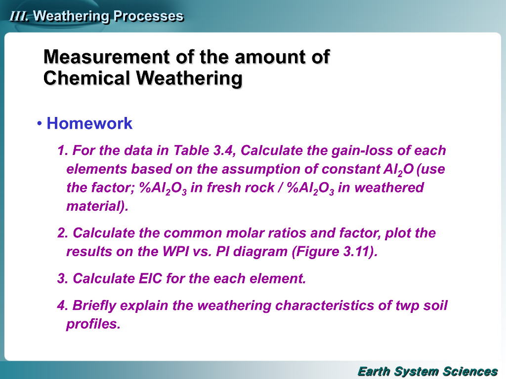 III. Weathering Processes Measurement of the amount | Chegg.com