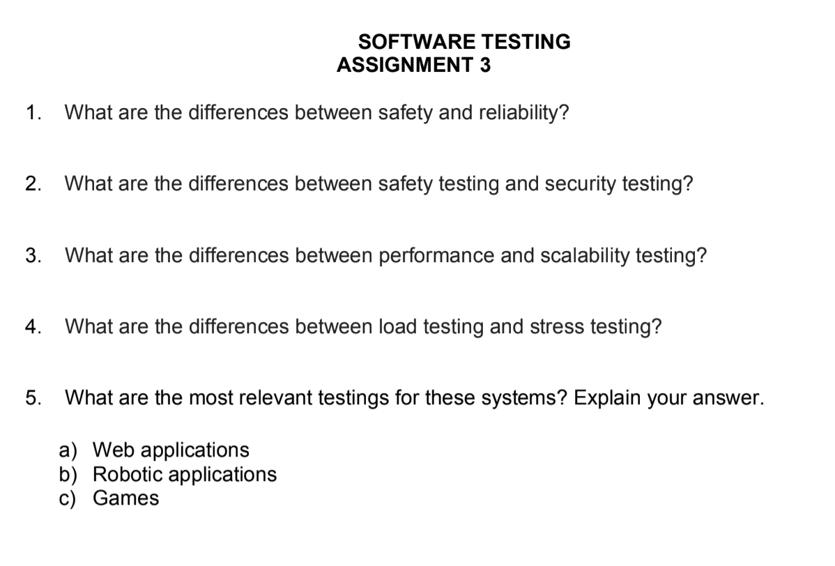 Solved SOFTWARE TESTING ASSIGNMENT 3 1. What are the | Chegg.com