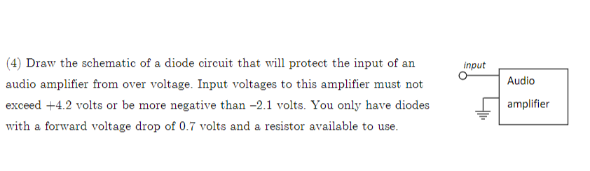 Solved input Audio (4) Draw the schematic of a diode circuit | Chegg.com