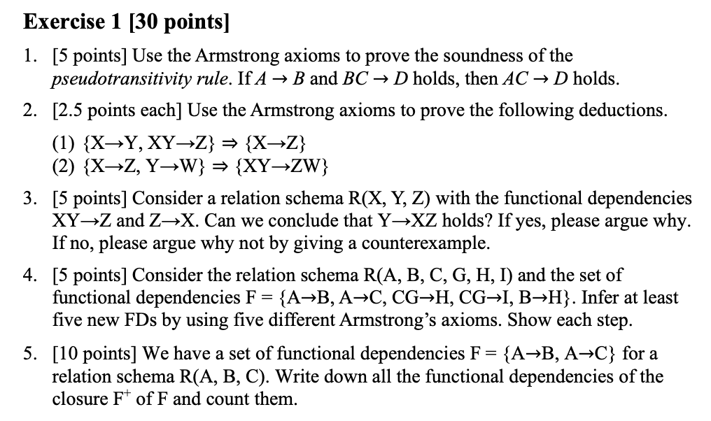 Solved Exercise 1 (30 points] 1. [5 points] Use the | Chegg.com
