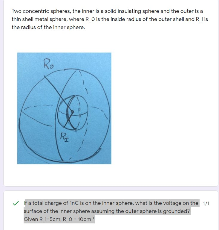 Solved Two concentric spheres, the inner is a solid | Chegg.com