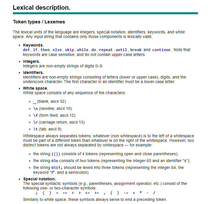 Lexical description. Token types / Lexemes The | Chegg.com