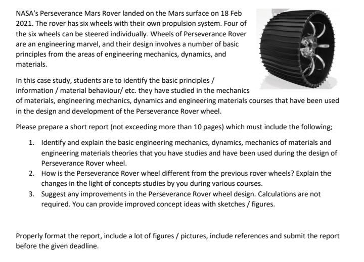 Solved NASA's Perseverance Mars Rover landed on the Mars | Chegg.com
