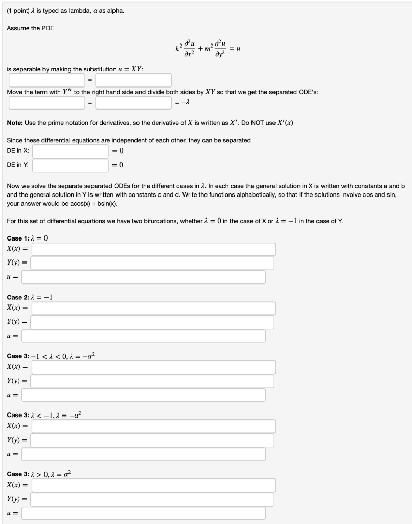 Solved (1 point) i is typed as lambda, a as alpha. Assume | Chegg.com