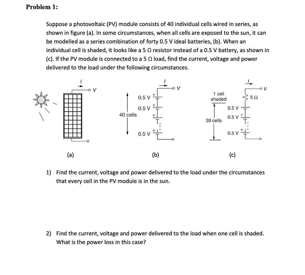 Solved Problem 1: Suppose a photovoltaic (PV) module | Chegg.com
