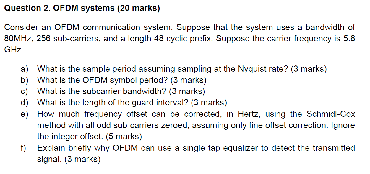 Solved Question 2. ﻿OFDM systems (20 ﻿marks)Consider an OFDM | Chegg.com