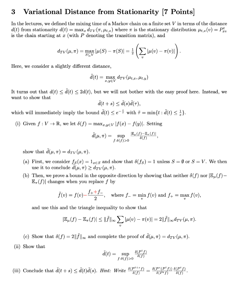 3 Variational Distance from Stationarity [7 Points] | Chegg.com