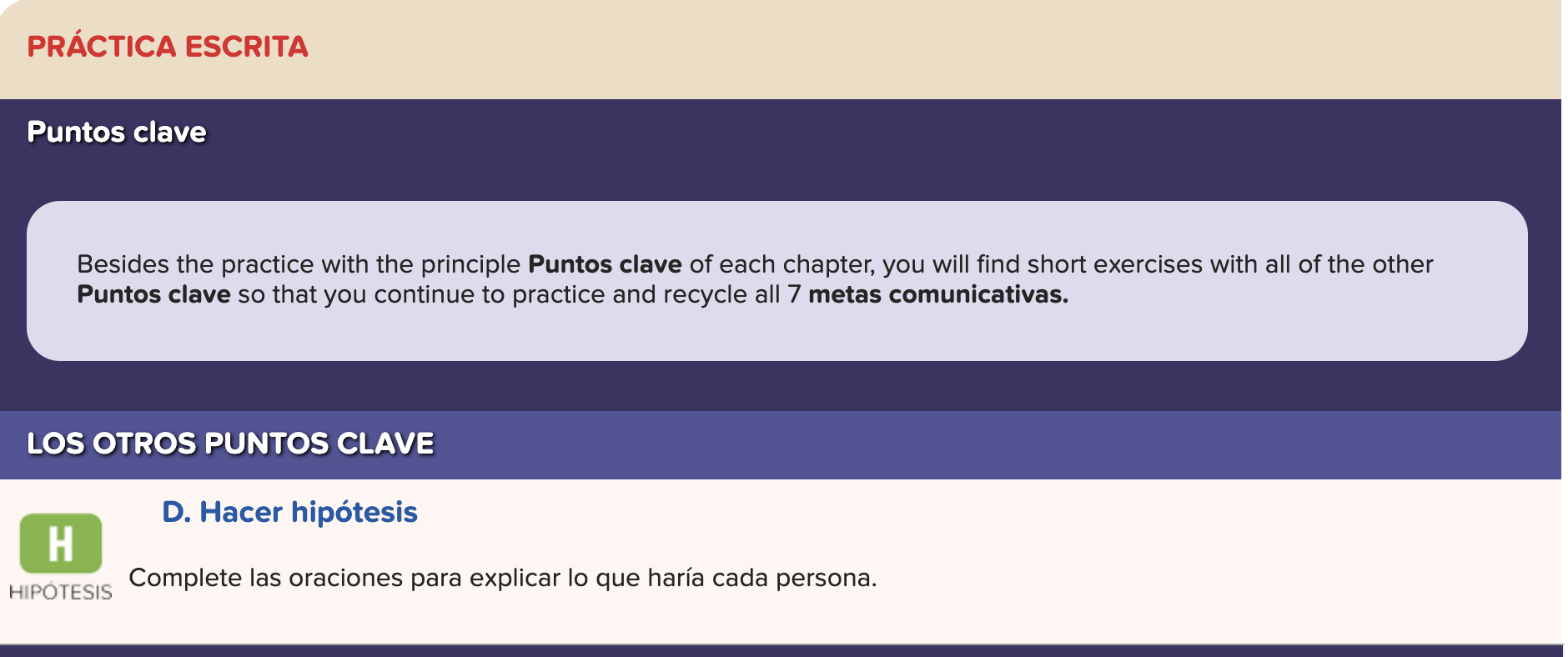 PRÁCTICA ESCRITA Puntos clave Besides the practice | Chegg.com