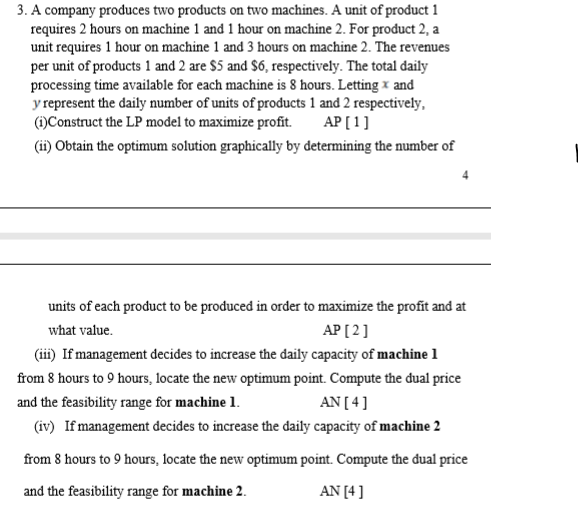 Solved 3. A company produces two products on two machines. A | Chegg.com